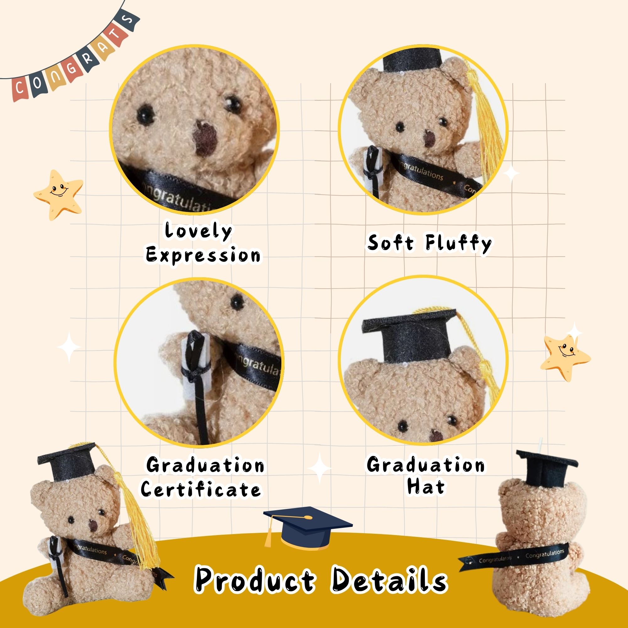 13cm Cute Graduation Bear Convocation Bear Plush Teddy Bear Convo ...