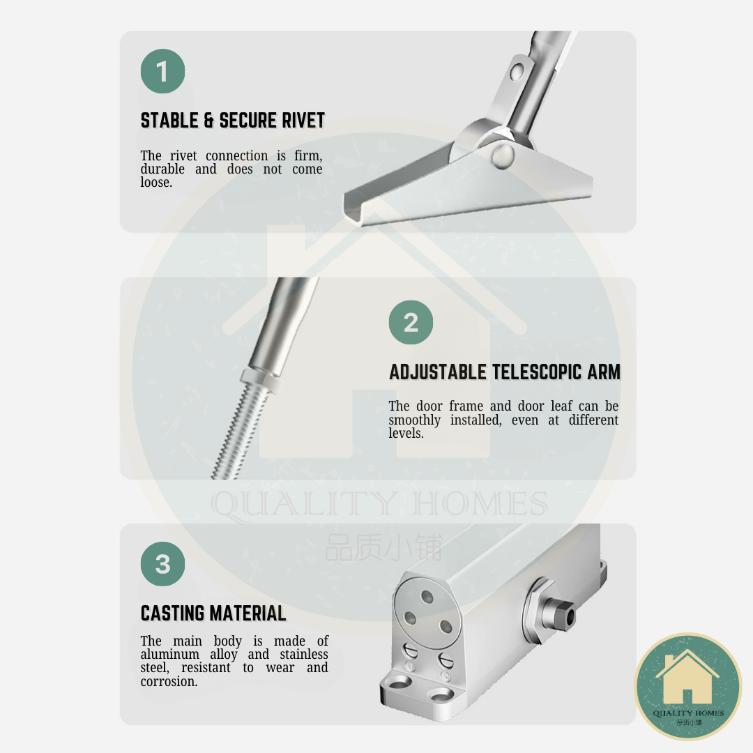 Quality Homes Stainless Steel Automatic Door Closer 25-65kg Heavy Duty ...