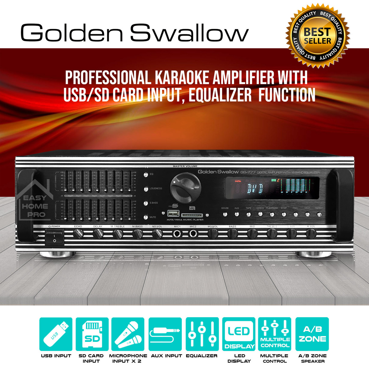GOLDEN SWALLOW GS-777 Power Amplifier Karaoke Amp Ampli Home Theater ...