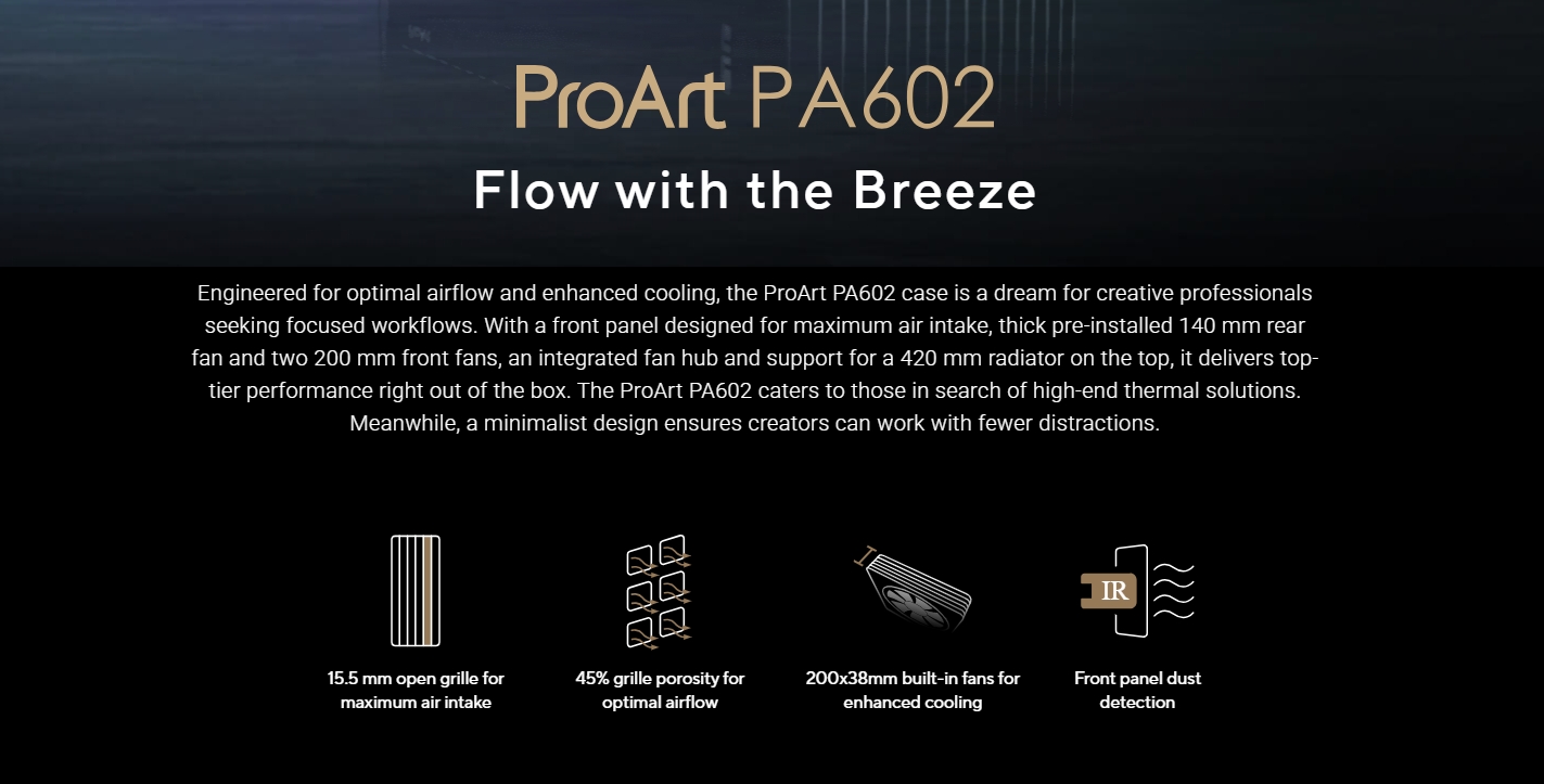 ASUS PROART PA602 EATX DESKTOP CASING / CASE WITH SUPERIOR AIRFLOW ...