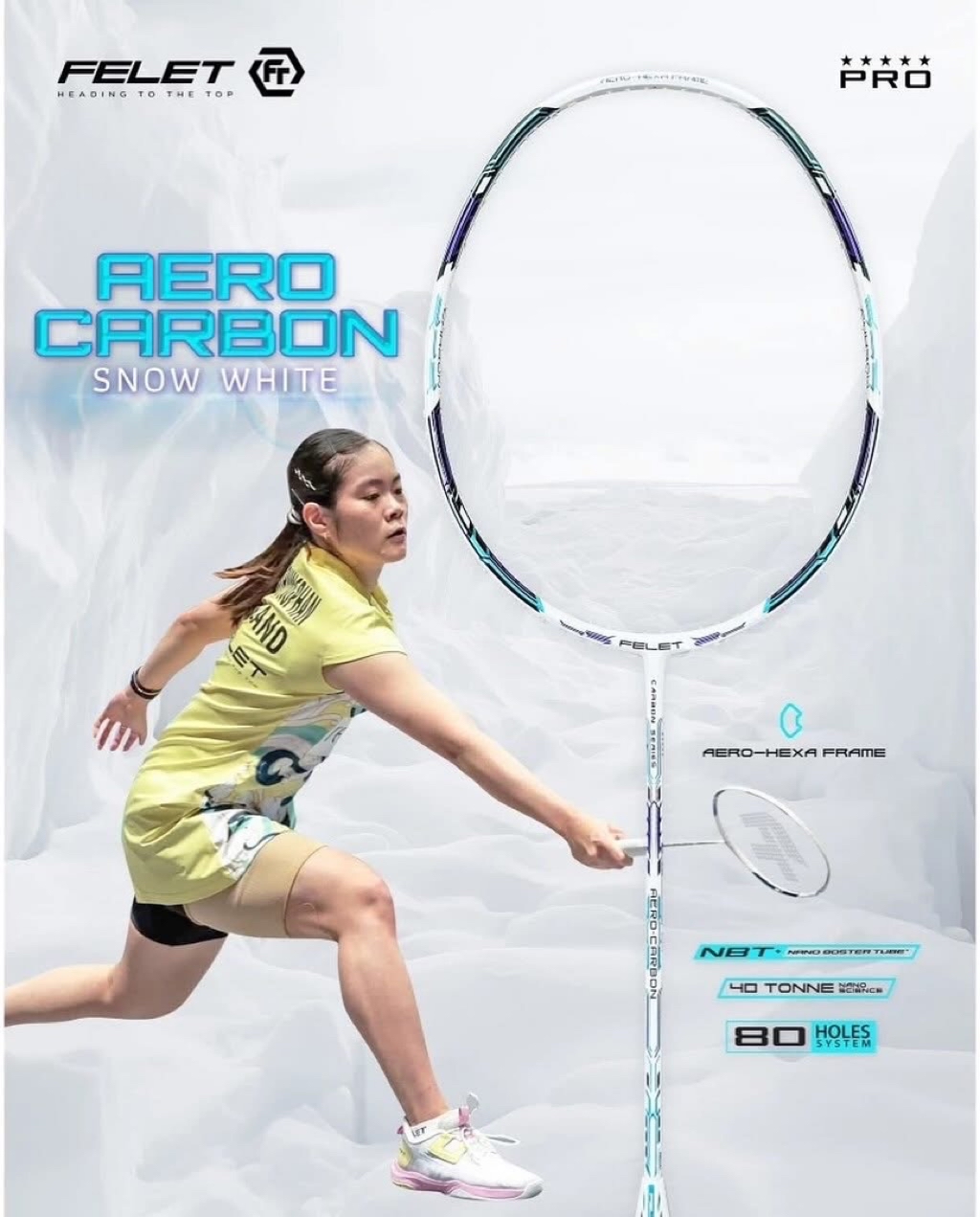 FELET Aero Carbon Snow White 3U & 4U Professional Badminton Racket Max ...