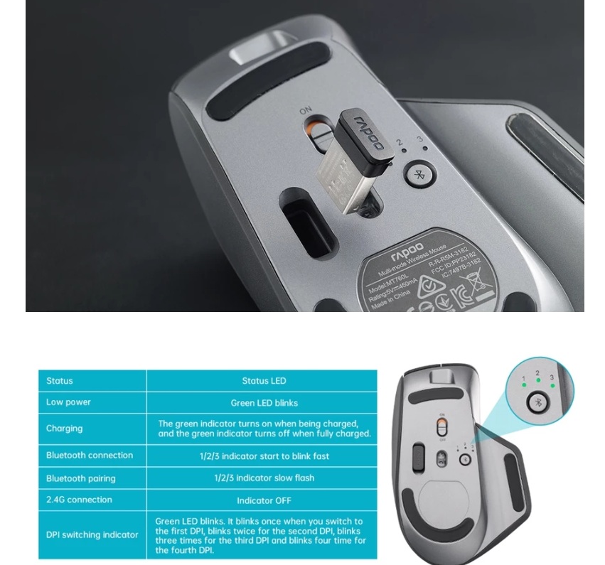 Rapoo MT760 (L/M) Wireless Rechargeable Mouse 4000 DPI Bluetooth mouse ...