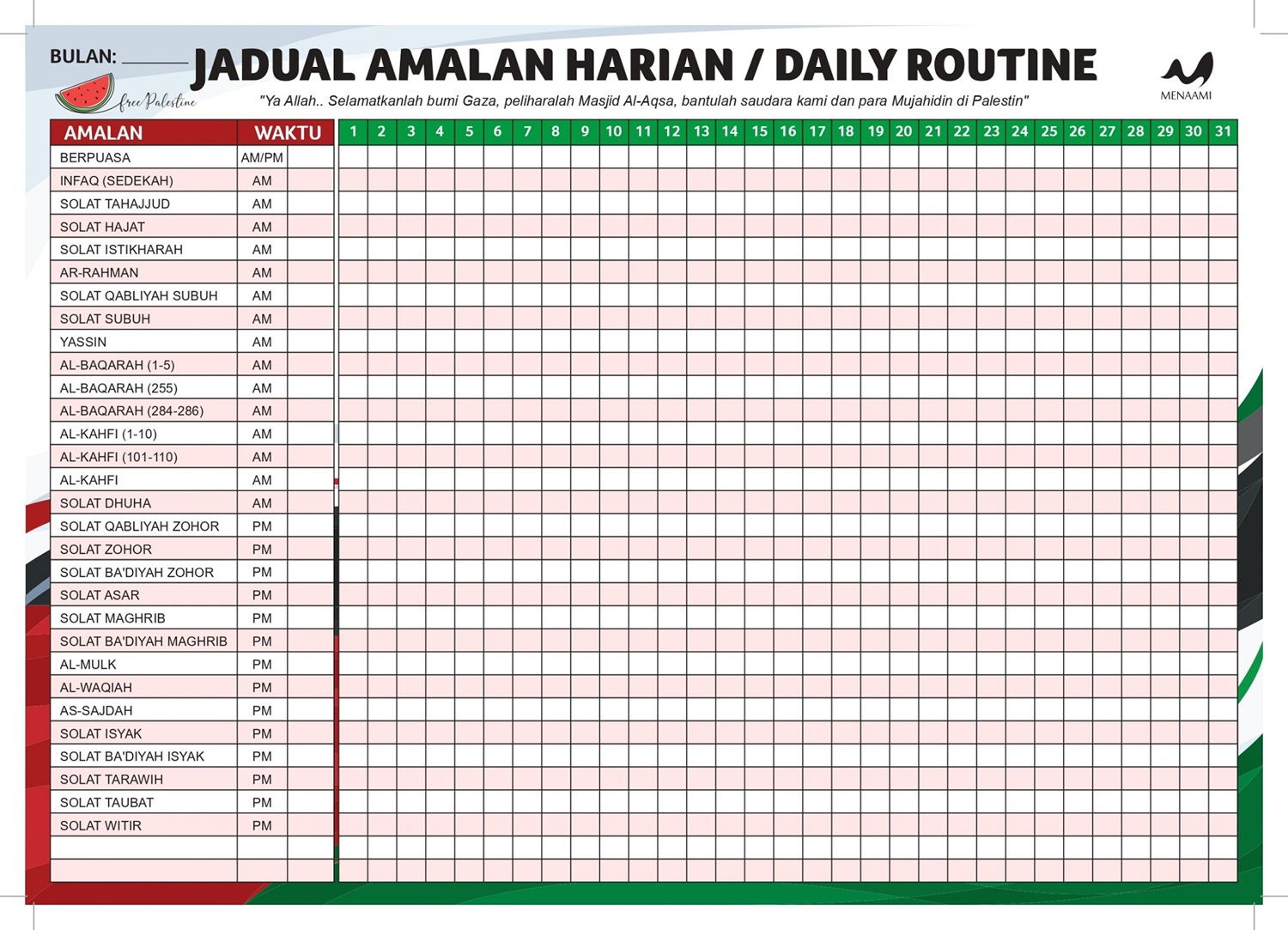 [ MENAAMI ] KALENDAR TAKWIM AMALAN WAJIB & SUNAT HARIAN DAILY TAQWIM ...