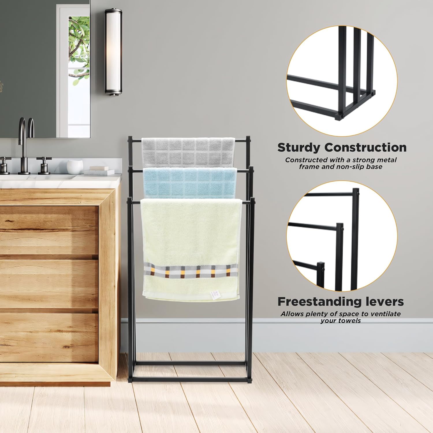 24H Delivery Freestanding Towel Rail 3-Tier Iron Towel Stand Stable ...