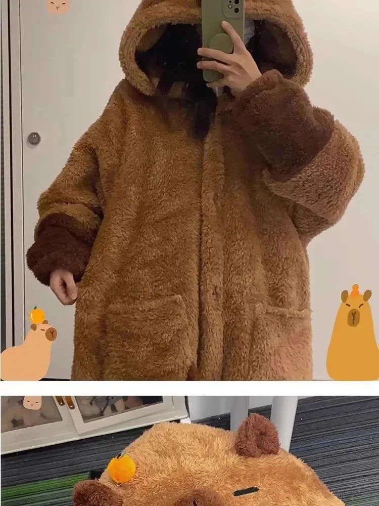 Cute Capybara Pajama Cartoon Animal Soft Plush Jumpsuit Robe Cosplay ...