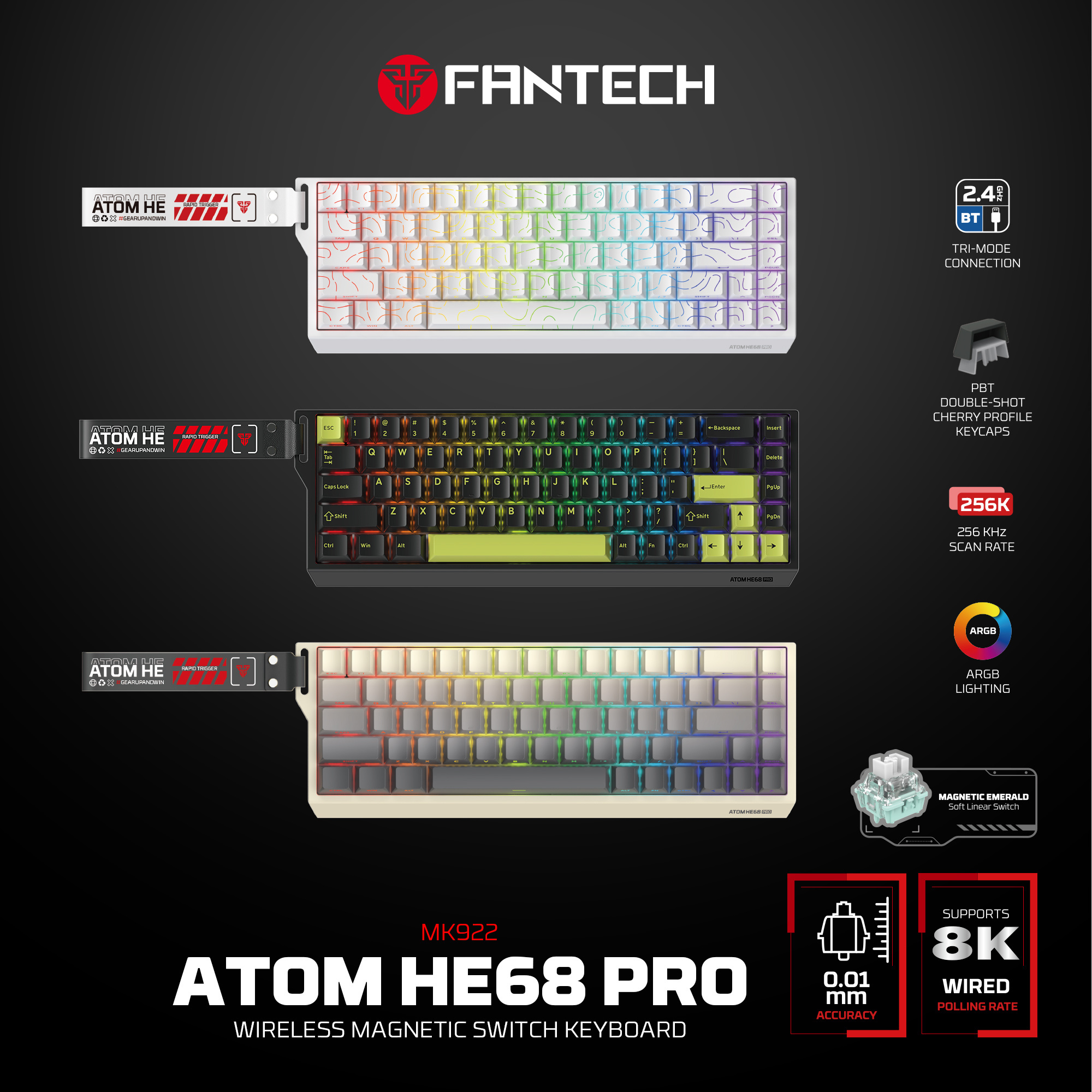 [NEW] Fantech MK922 ATOM HE68 PRO Wireless Magnetic Switch Keyboard Hot ...
