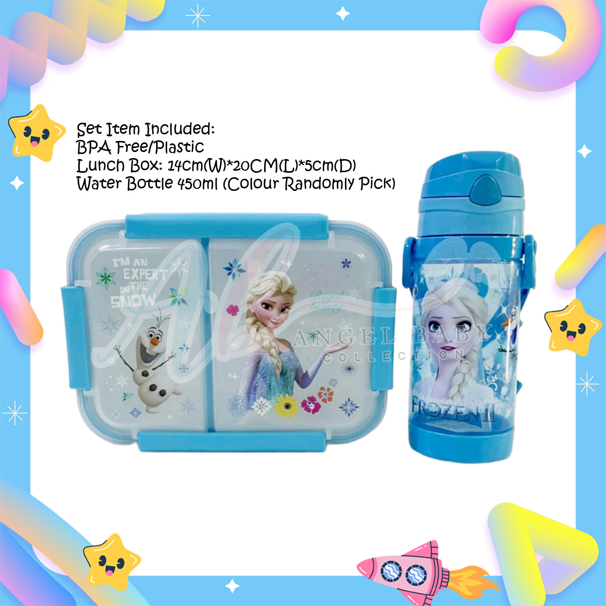 Angel Baby Kids Princess Elsa BPA Free Plastic Lunch Box Container ...