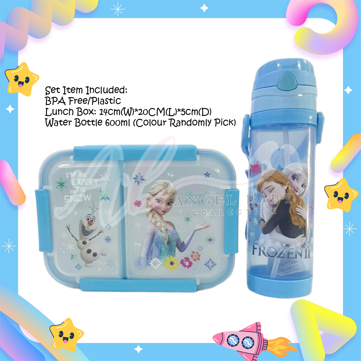 Angel Baby Kids Princess Elsa BPA Free Plastic Lunch Box Container ...