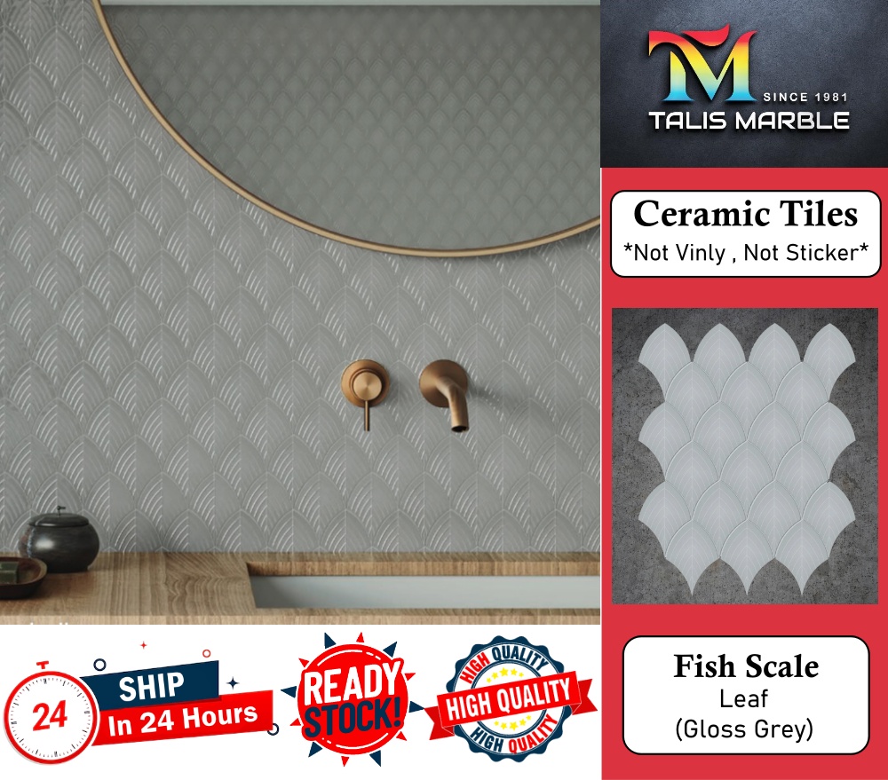 Not Sticker Fish Scale Leaf Gloss Grey Decorative Tiles Mosaic Mozek ...
