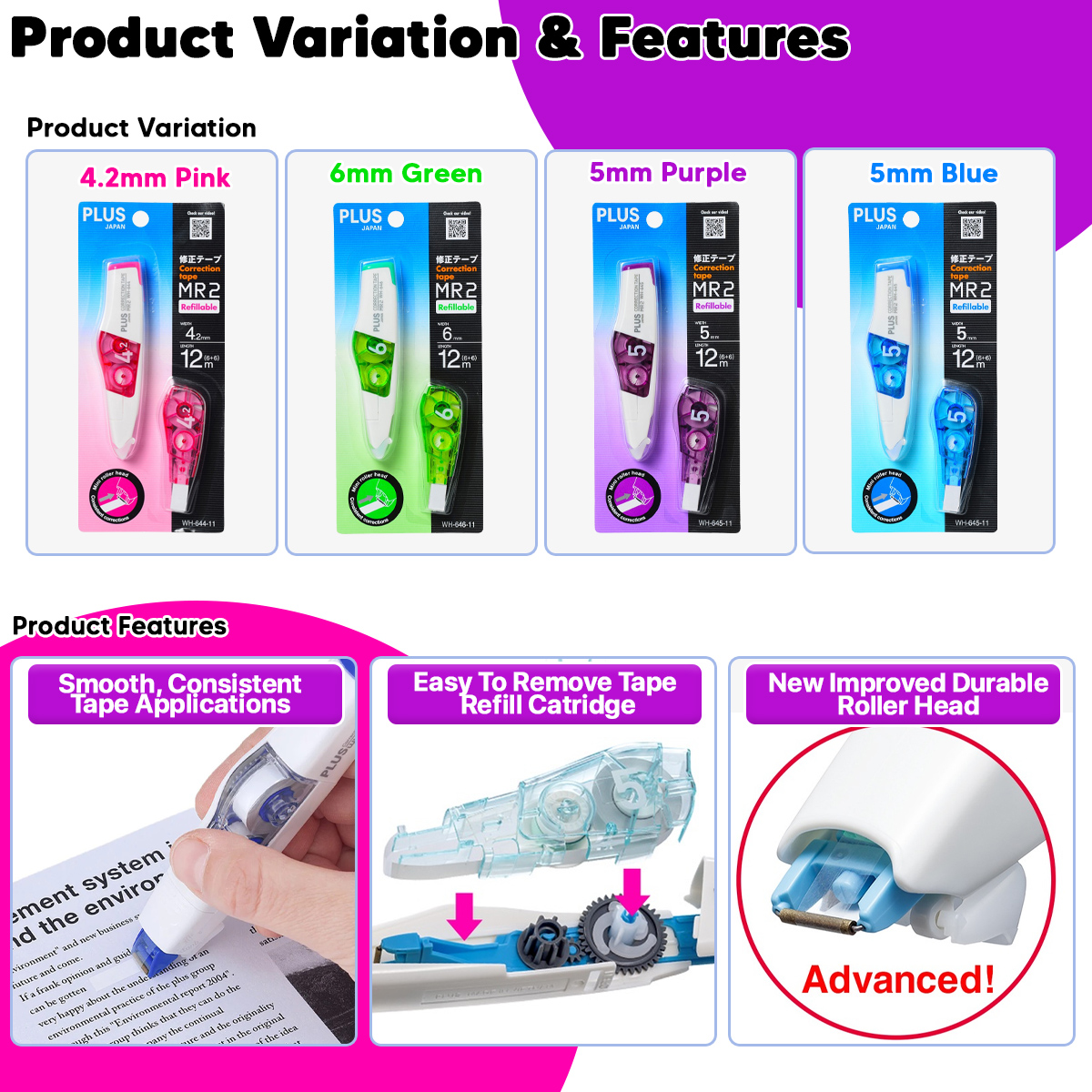 PLUS MR2 Correction Tape Refillable + Refill Liquid Kertas (CARD) 4.2mm ...