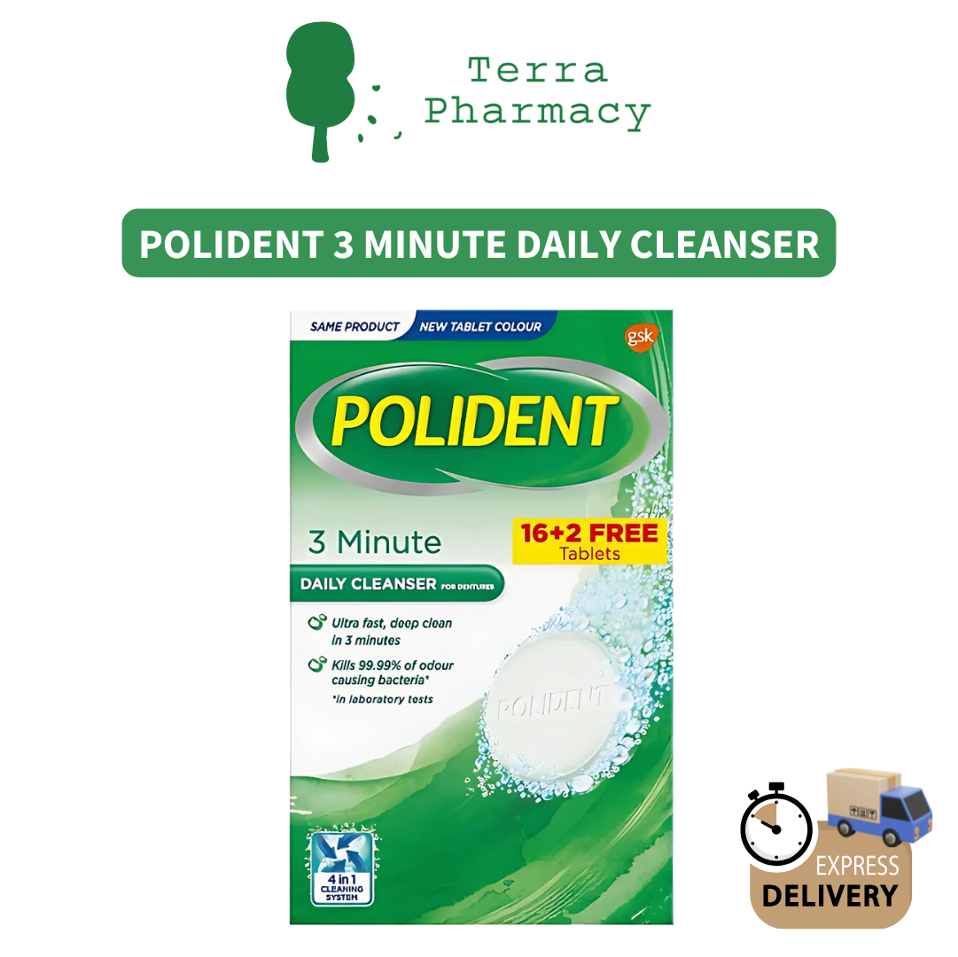 POLIDENT 3 Minutes Daily Cleanser Tablets 18's/Box (Denture and ...