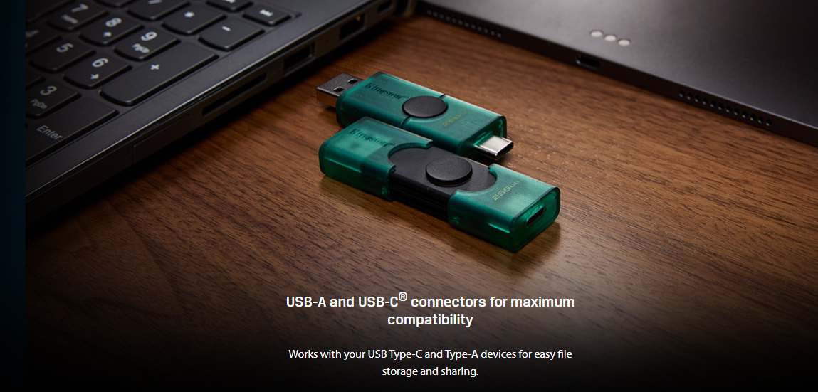 Kingston DataTraveler Duo USB Flash Drive With dual USB-A/C moving cap ...