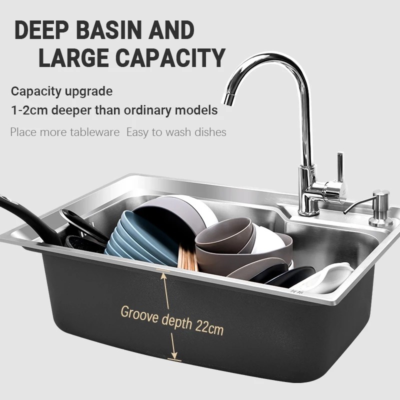 Sinki 50*37*75cm 304 Stainless Steel Kitchen Sink with Drain pipes and ...