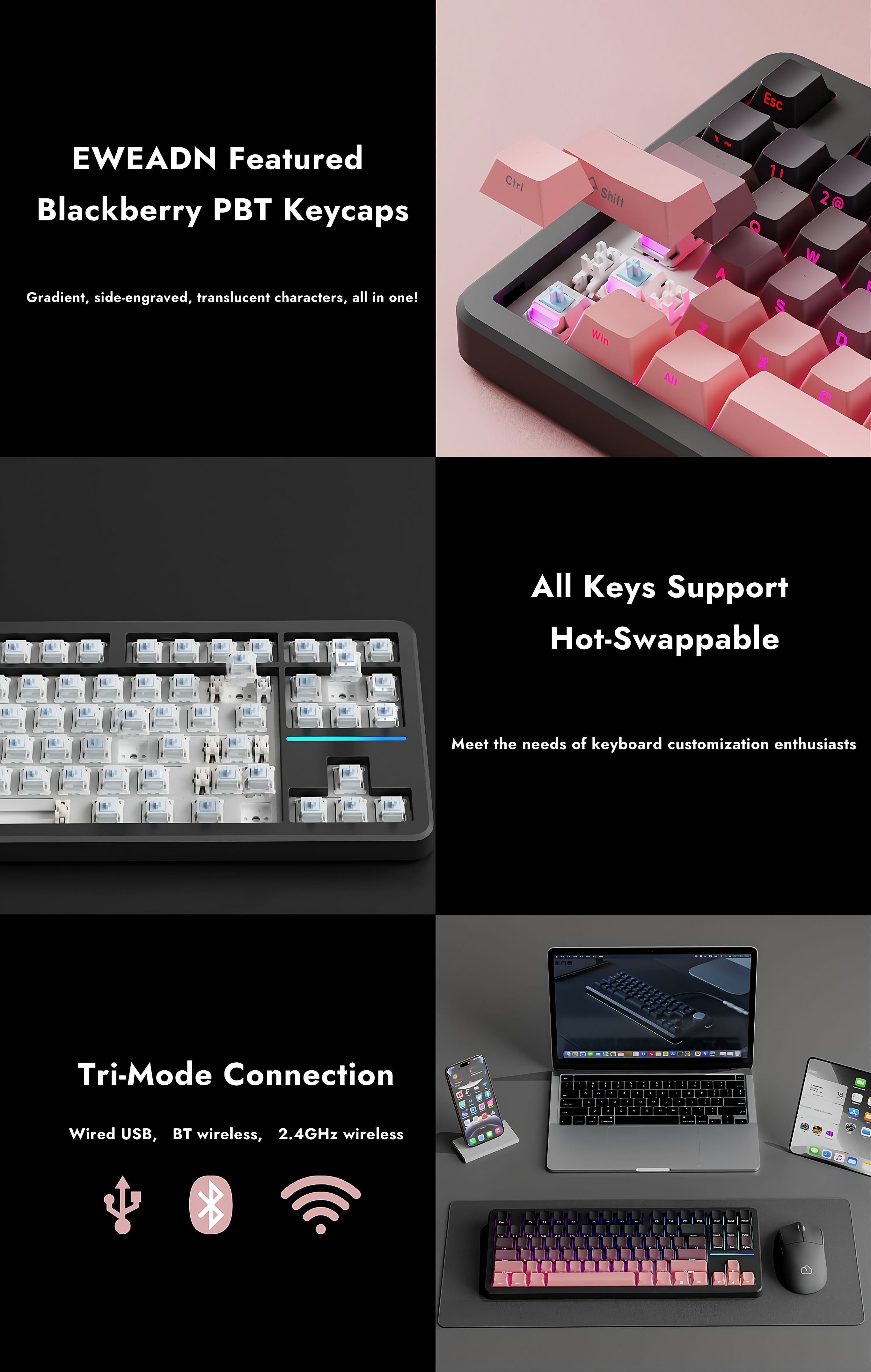 EWEADN X87 87 Keys Wireless Mechanical Keyboard 10000mAh Tri-Mode RGB ...