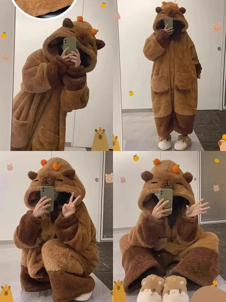 Cute Capybara Pajama Cartoon Animal Soft Plush Jumpsuit Robe Cosplay ...