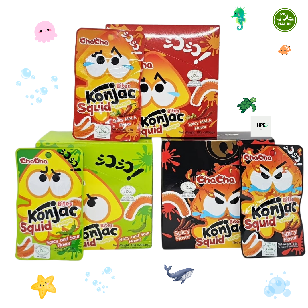 ChaCha Konjac Squid Shape Bites Snack (Halal) Spicy / Spicy Mala ...