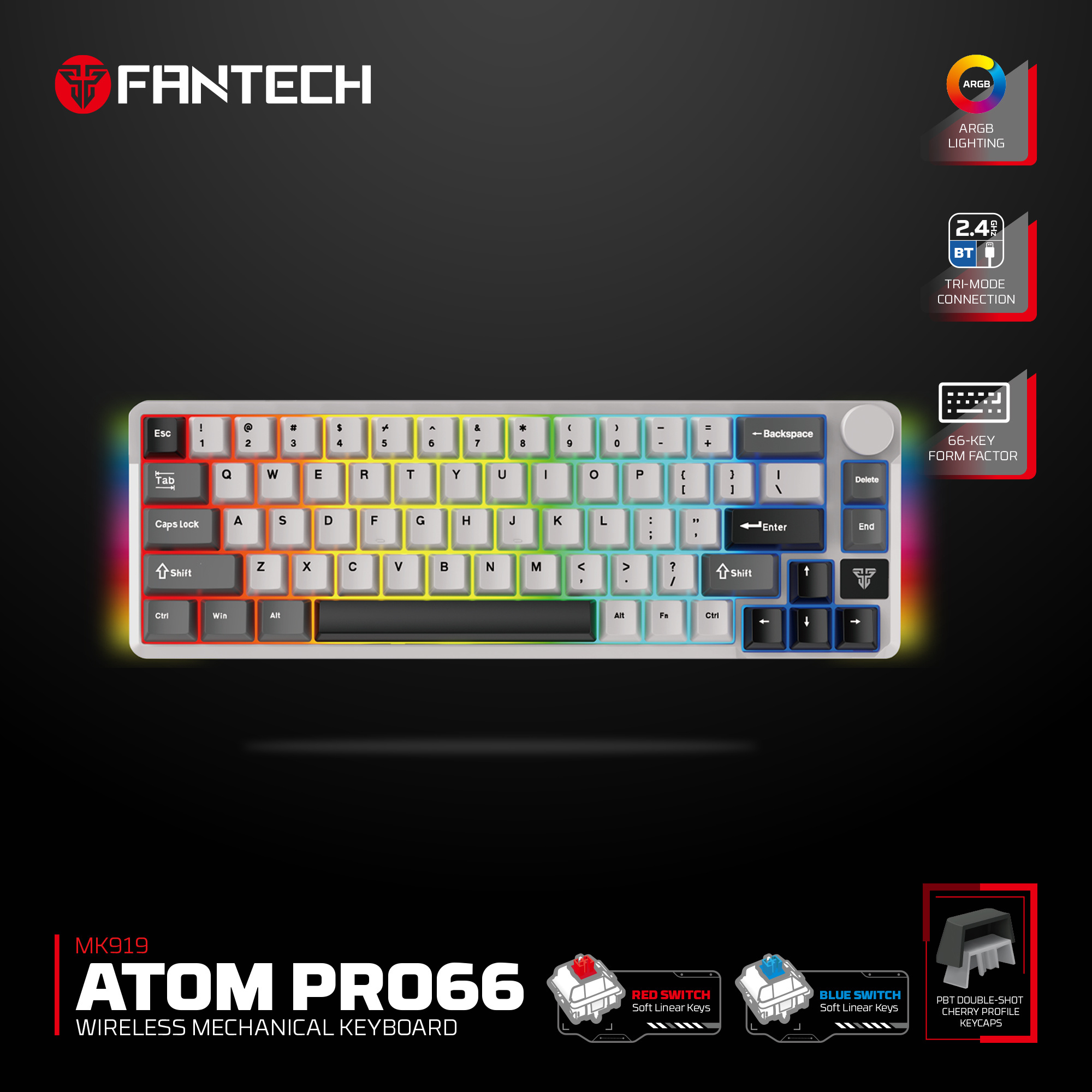 Fantech MK919 ATOM PRO66 Wireless Mechanical Keyboard Tri-Mode ...
