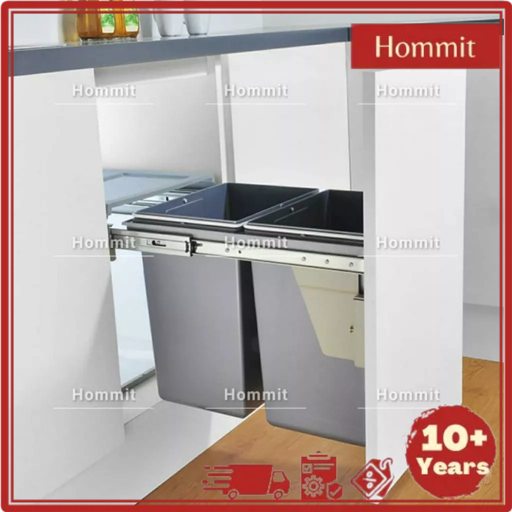 40L Kitchen Cabinet Soft Closing Built-in Dustbin (tong sampah dapur ...