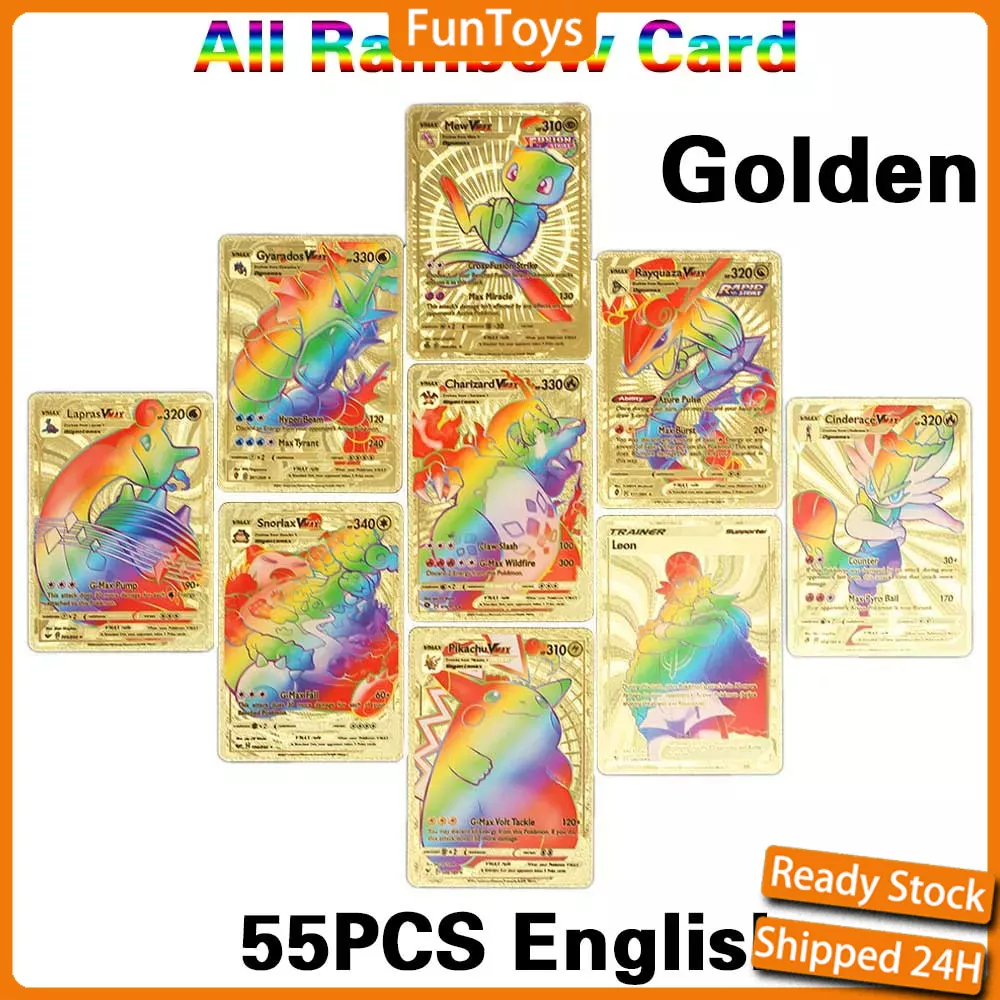 NEW 55Pcs Pokemon Cards Golden Foil Shiny Rainbow Vmax GX Card ...