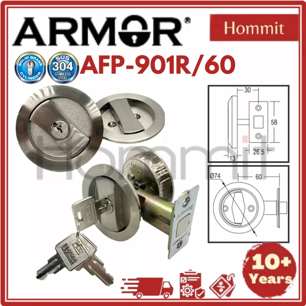 Armor AFP-901R Zinc Die-Cast Sliding Door Lock Set Key Lock/ Kunci Lock ...