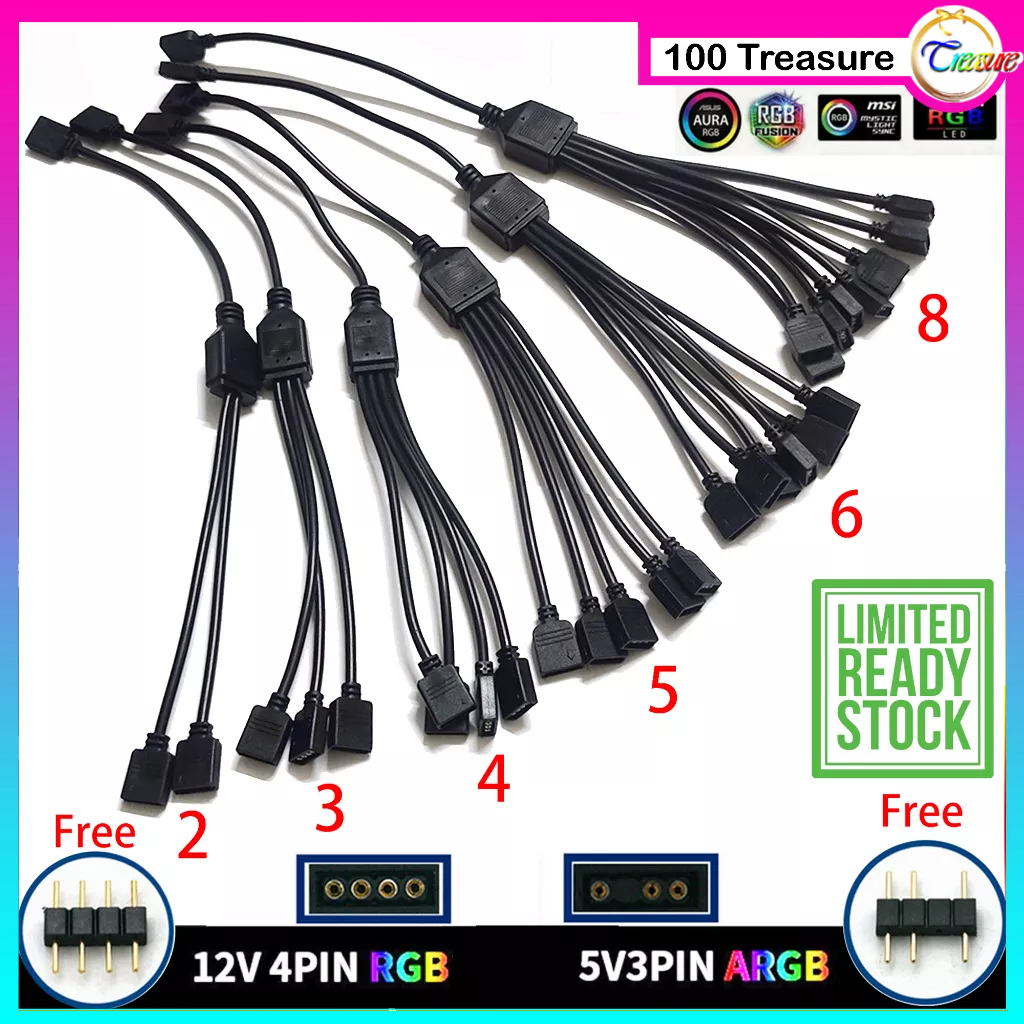 Cooler Master Addressable RGB 1 To 2 3 4 5 6 8 ARGB 3pin Splitter Cable ...