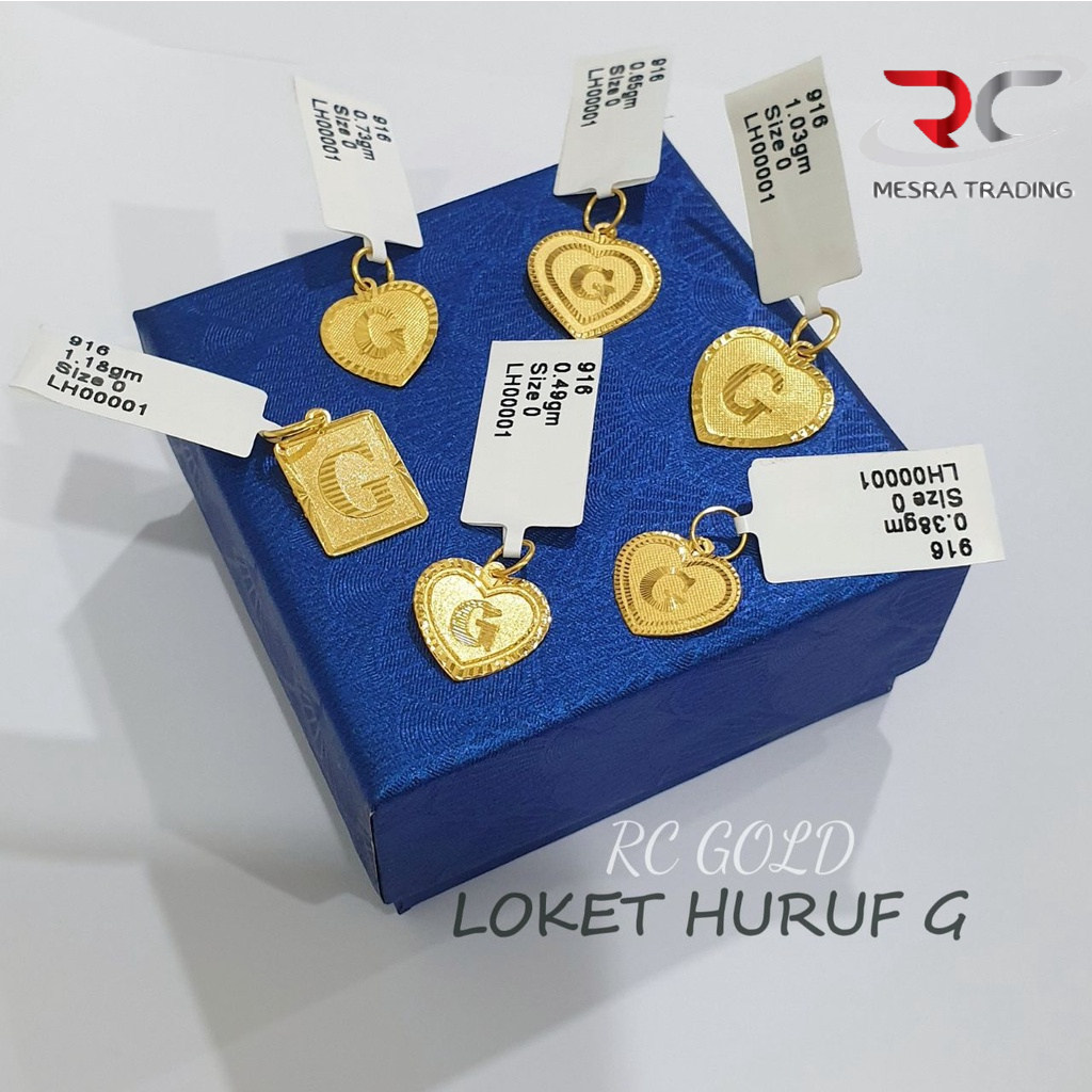 LOKET HURUF G EMAS TULEN 916 LK HURUF ABC EMAS GOLD ALPHABET PENDANTS 916 | Shopee Singapore