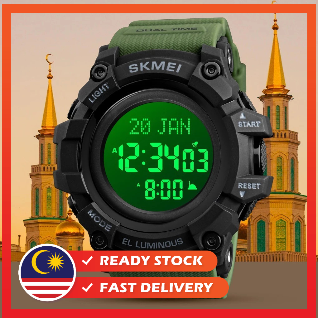 SKMEI 1680 Jam Kiblat dan Waktu Solat Men's Qibla Direction Watch LED ...