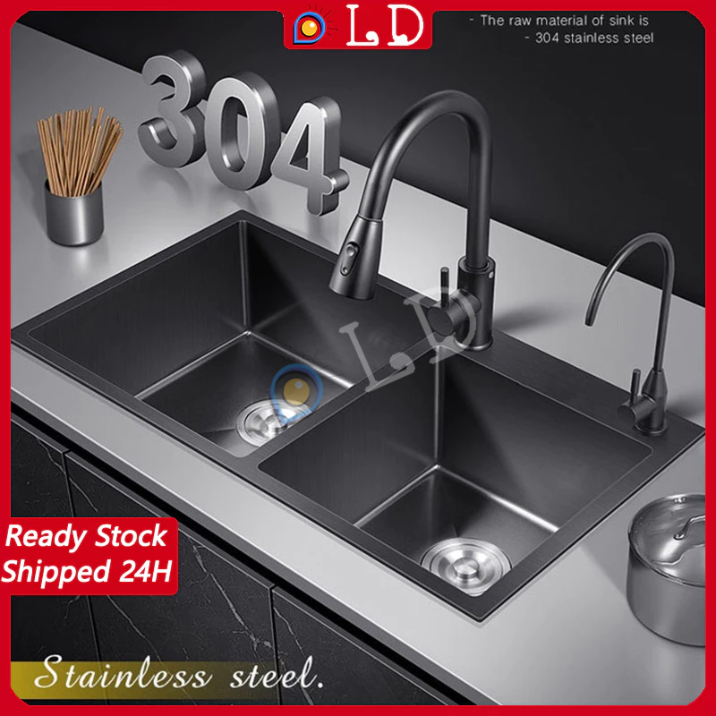 NANO Kitchen Sink 304 Stainless Steel Sinki Dapur Double Sink Bowl ...