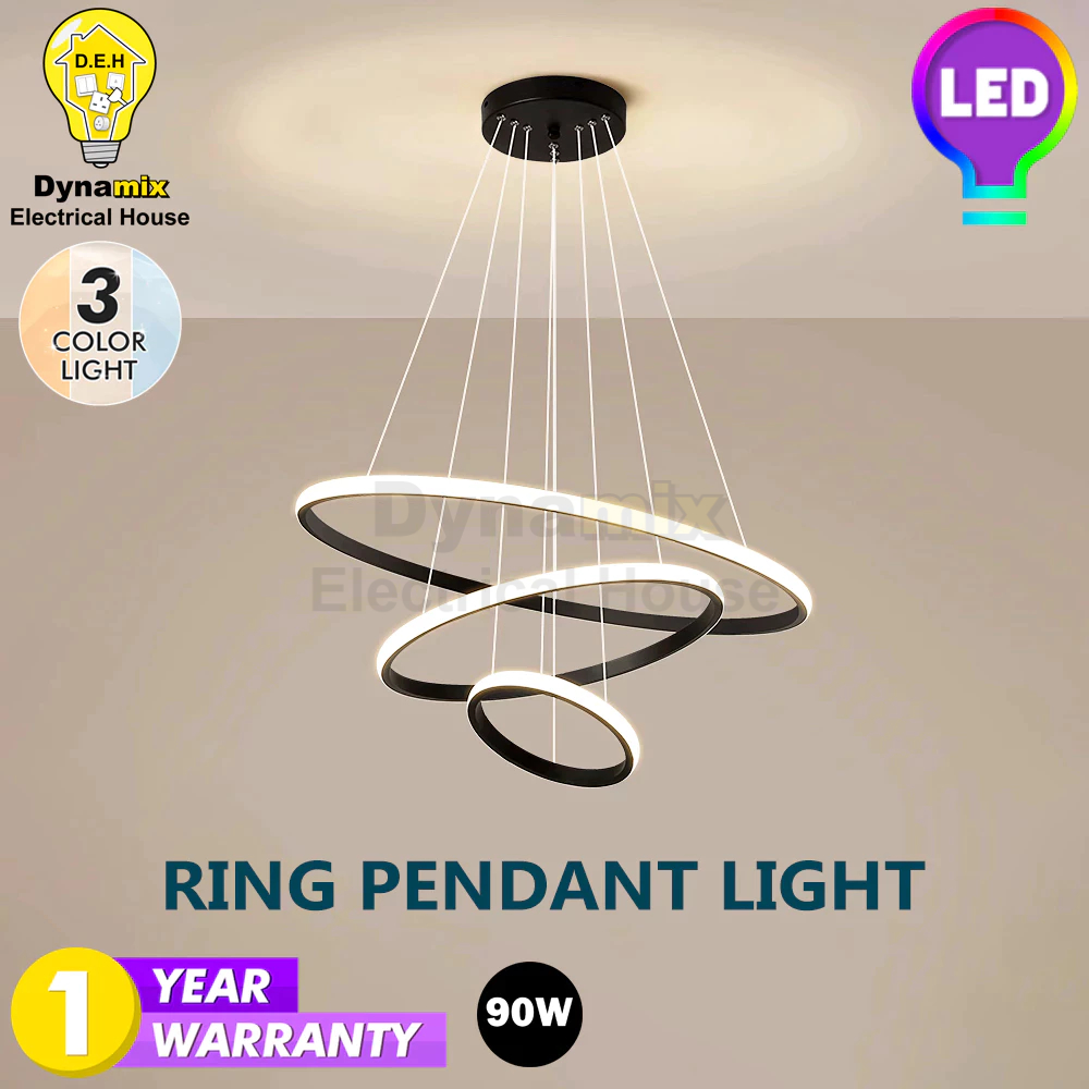 LED 3 Ring Pendant Light 90W 3 Color | Round Indoor Dining Modern ...