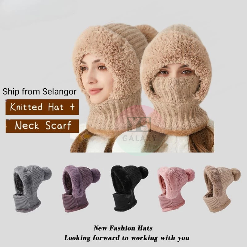 [Hat & Scarf] Thickened Fleece Winter Hat Winter Cap Neck Scarf Snow ...