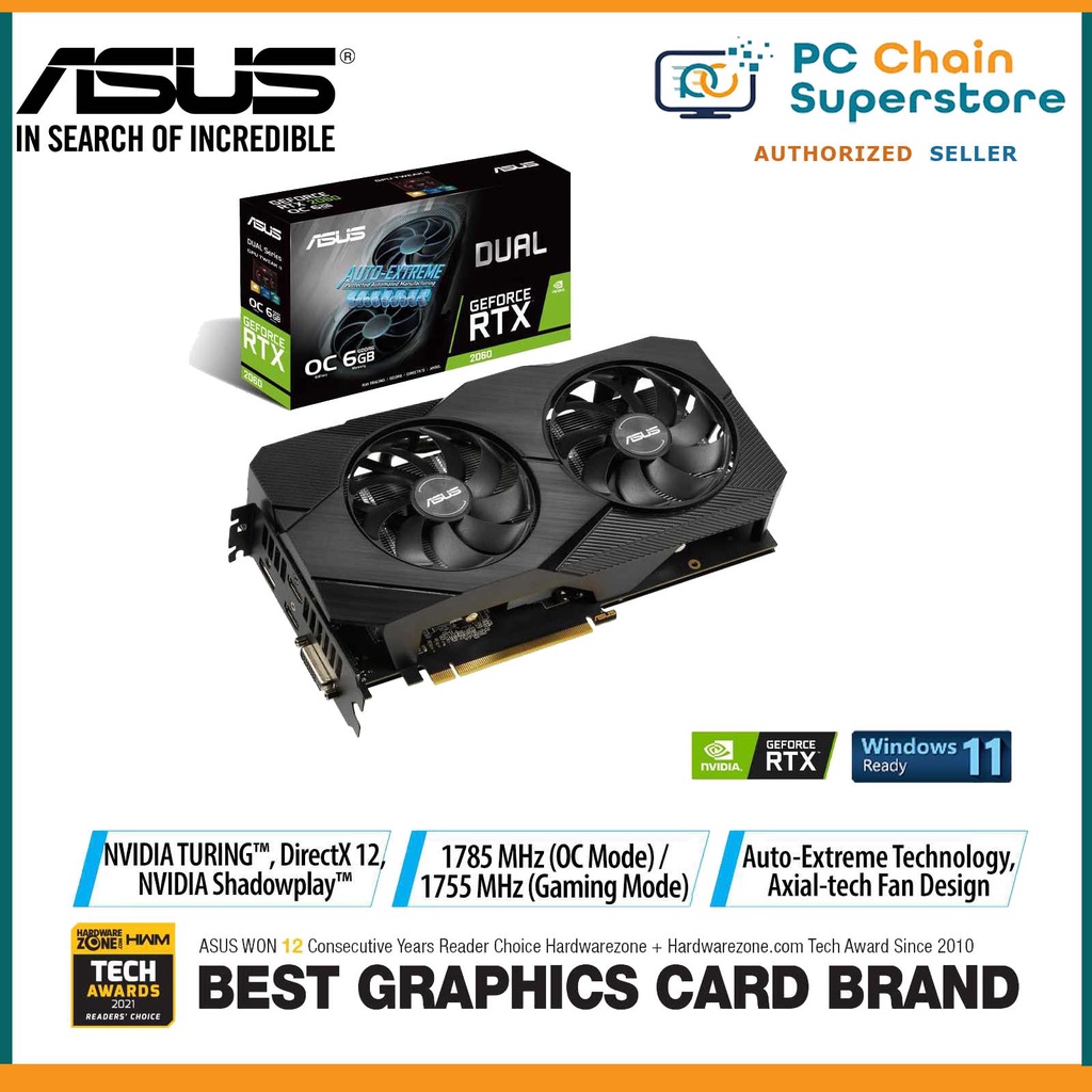 ASUS Dual GeForce RTX 2060 OC edition EVO 6GB GDDR6 Graphics Card ...