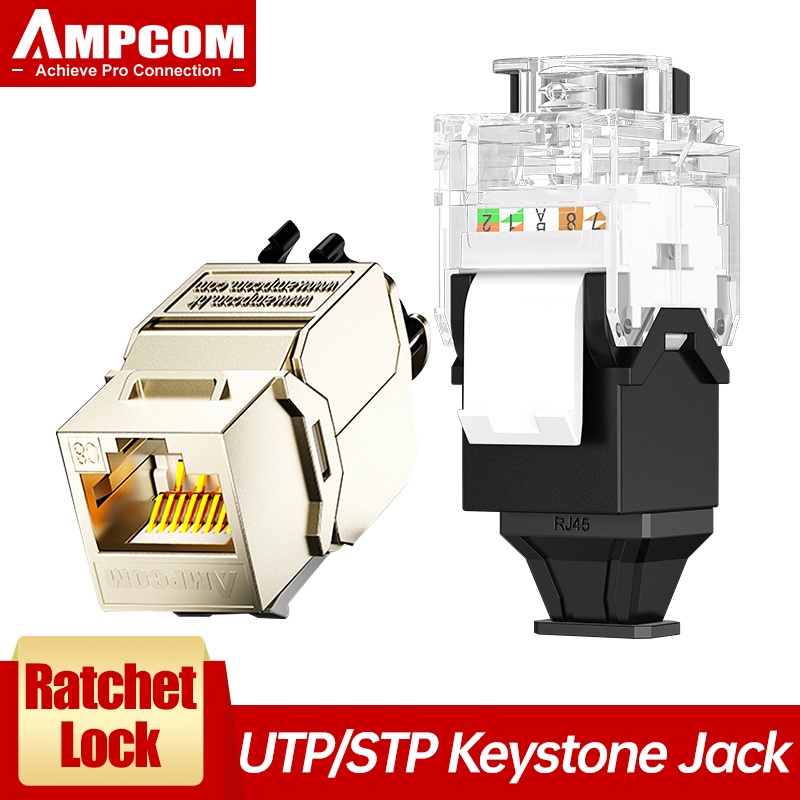 AMPCOM CAT7A CAT7 CAT6A CAT6 RJ45 Keystone Jack, Ratchet Lock STP ...