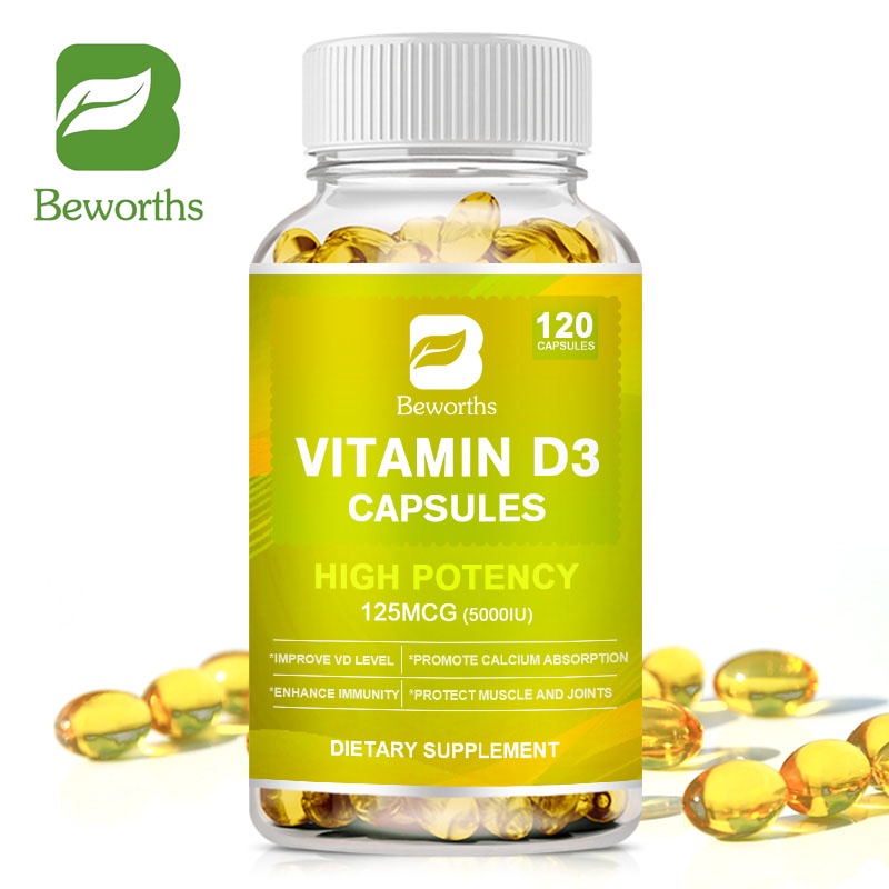 BEWORTHS Vitamin D3 Capsules 5000iu (125mcg) with Coconut Oil High ...