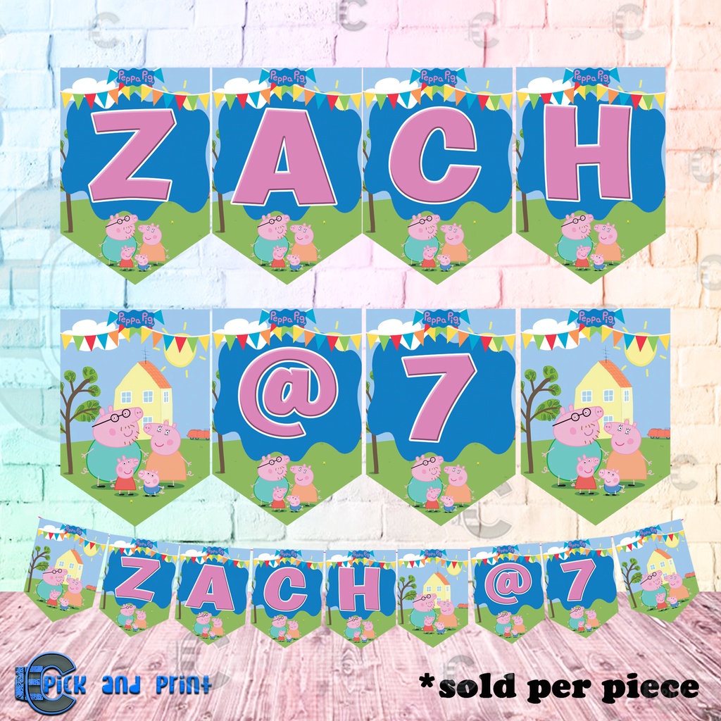 Customized Peppa PigTheme Name Flag Banner Banderitas for DIY Party ...