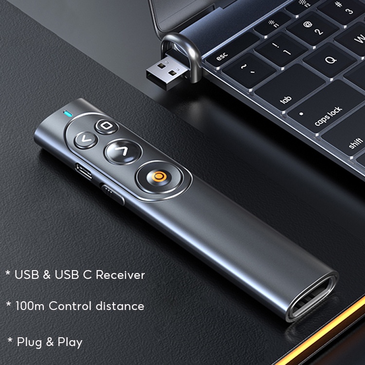 Wireless Presenter Pen Rechargable 2.4Ghz USB C Adapter Handheld Remote ...