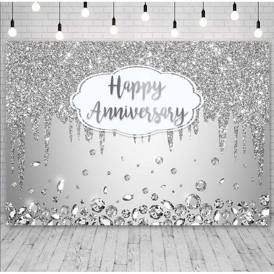 7x5ft Happy Anniversary Backdrop Silver Dripping Glitter Crystals ...