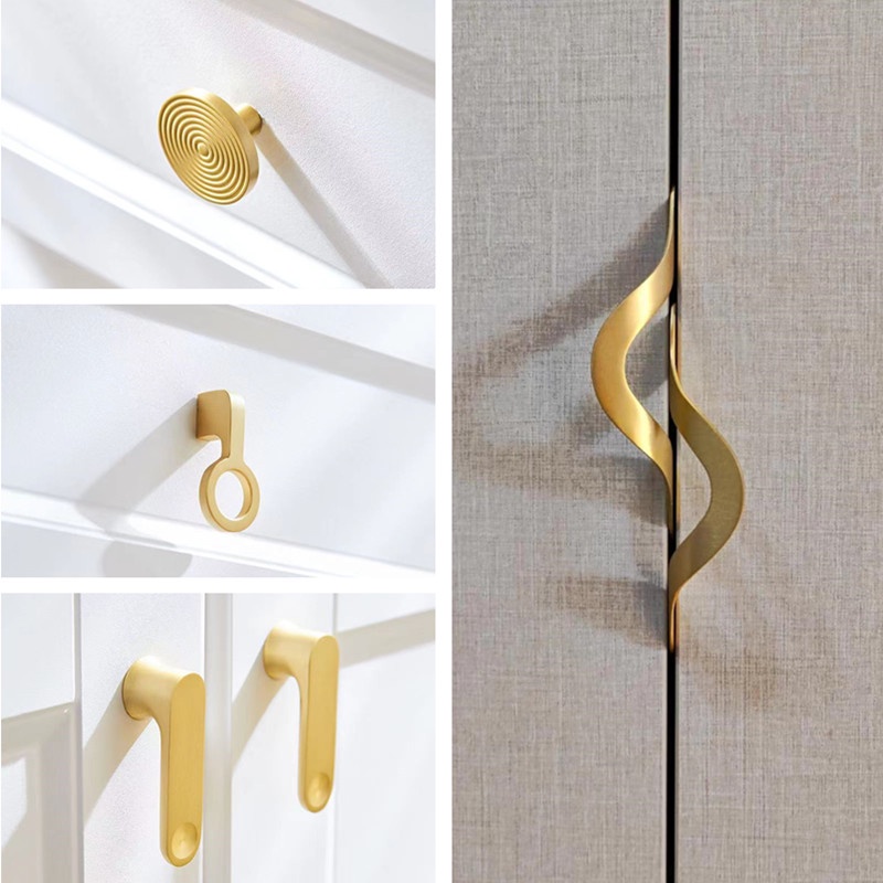 Solid Brass Furniture Handle Door Knobs Round Curve Simple Modern ...