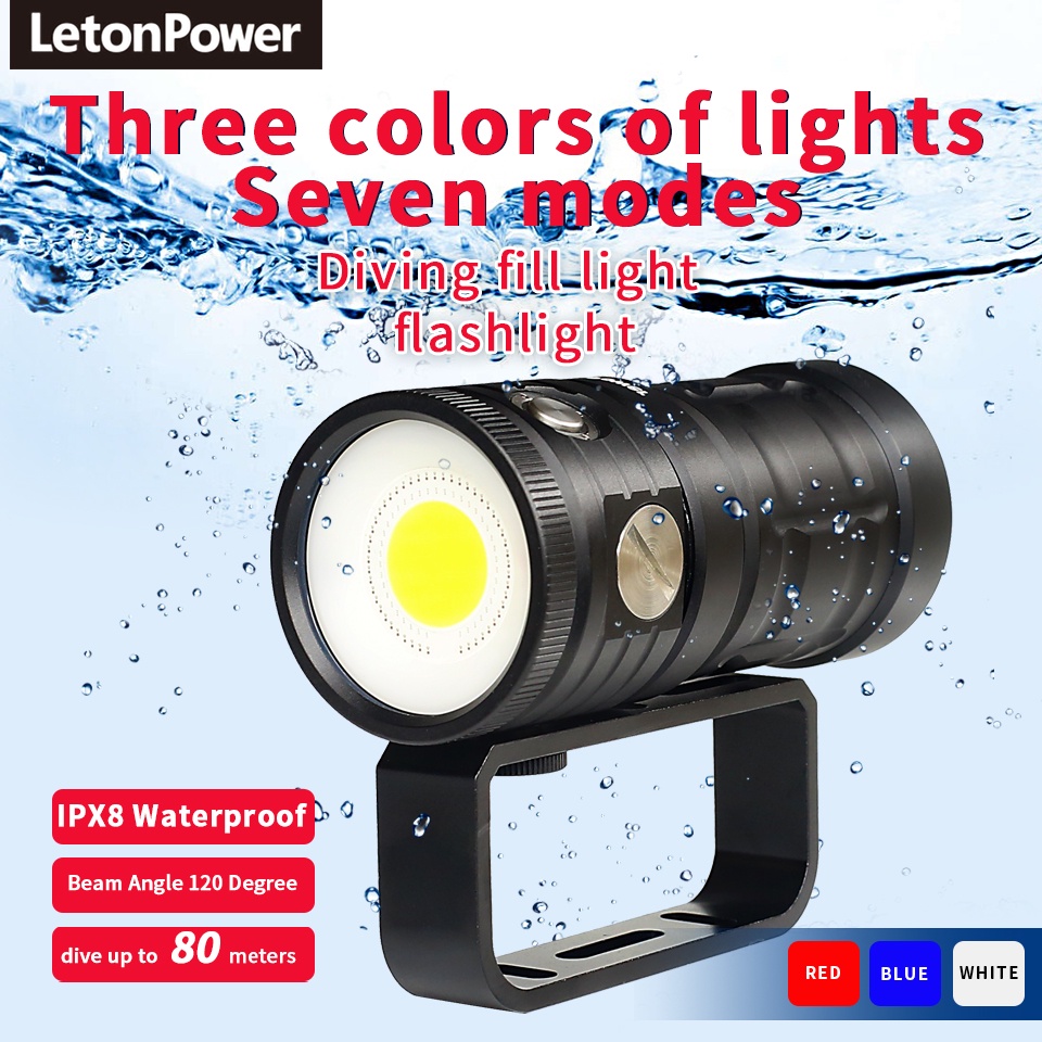 LetonPower Diving Flashlight COB 18000Lumens underwater flashlight LED ...