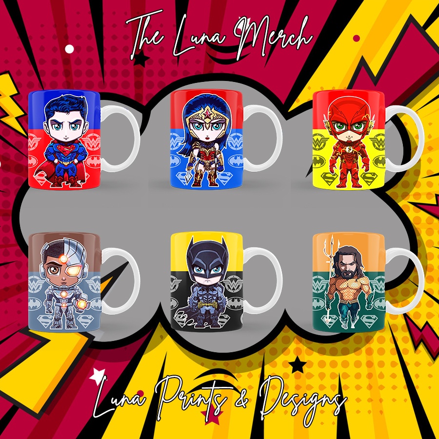 DC Comics - Justice League cartoon/chibi Mug (Superman, Wonder woman ...