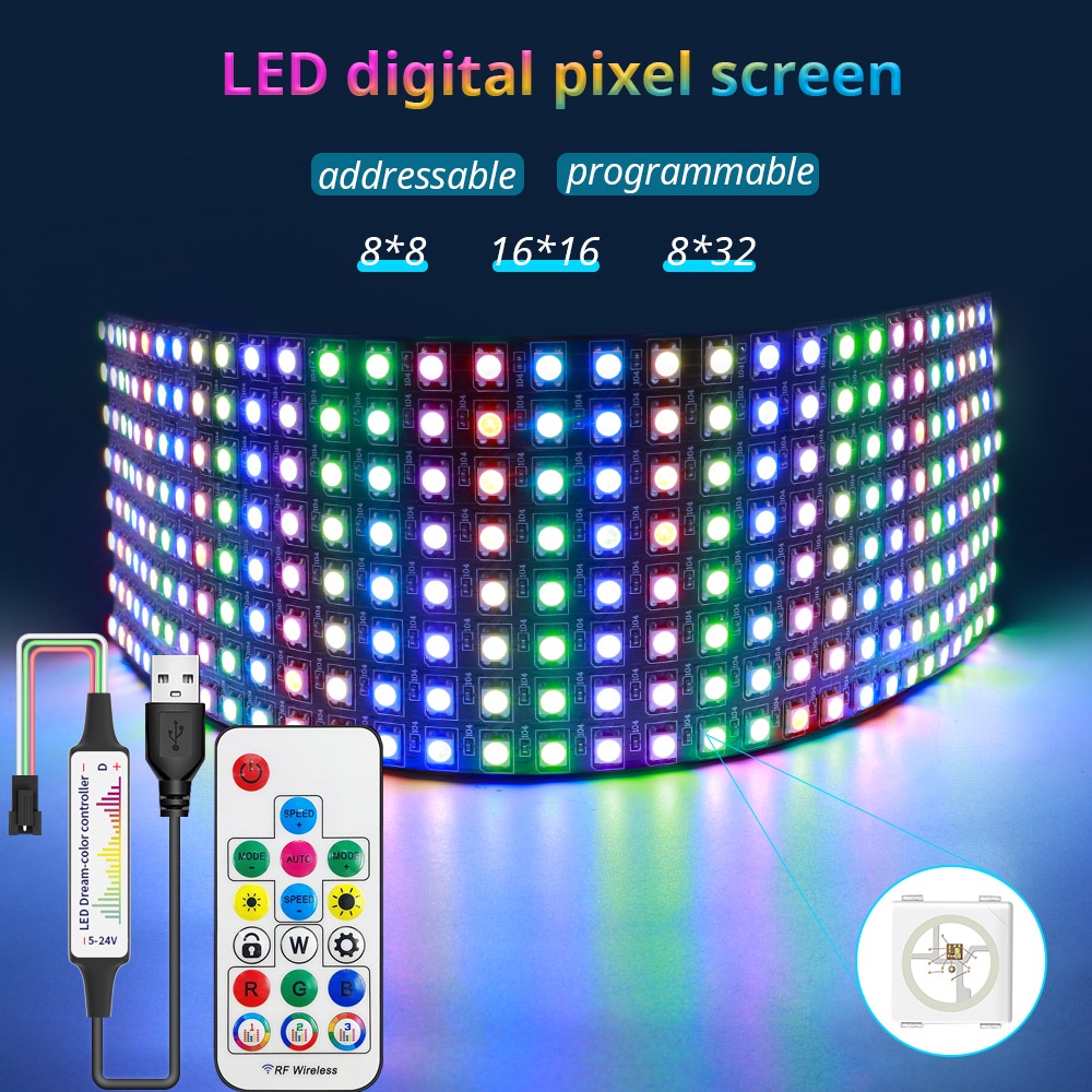 WS2812B RGB LED Digital Individually Addressable Panel Light 17Keys RF ...
