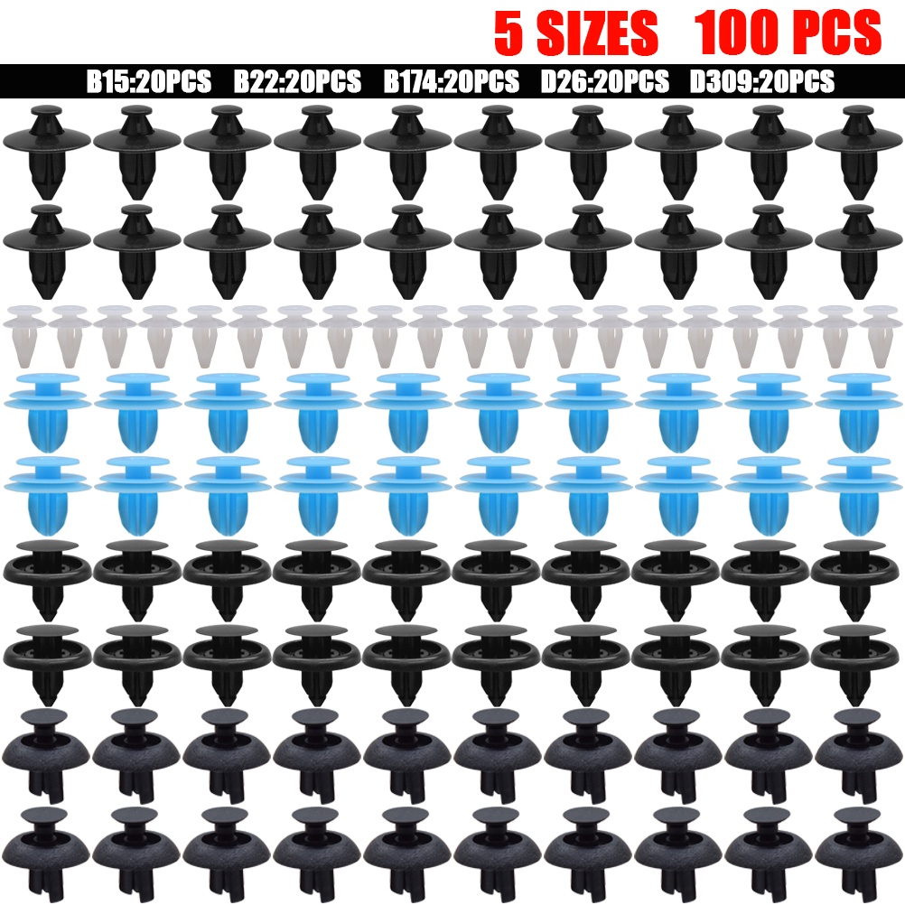 100PCS 5 Sizes Auto Fastener Car Push Pin Rivet Trim Moulding Clips ...