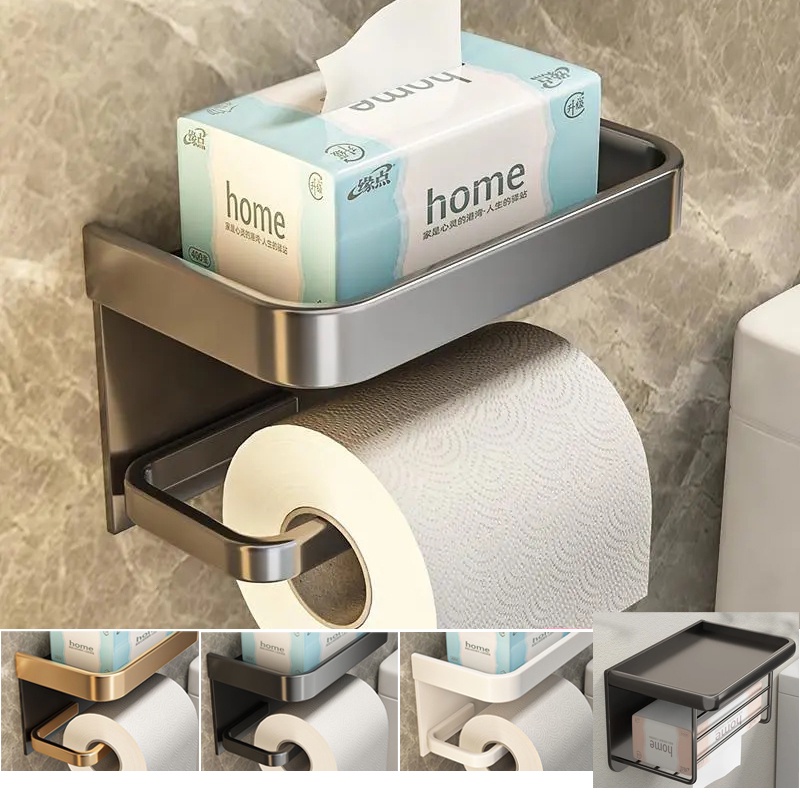 Aluminum alloy Toilet Paper Holder Multifunction Bathroom Storage Wall ...