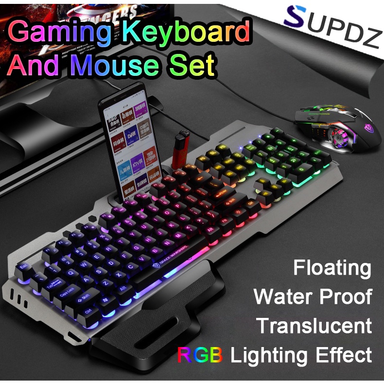 RGB Gaming Keyboard Mechanical Wired USB Mouses Set Combo With Wrist ...