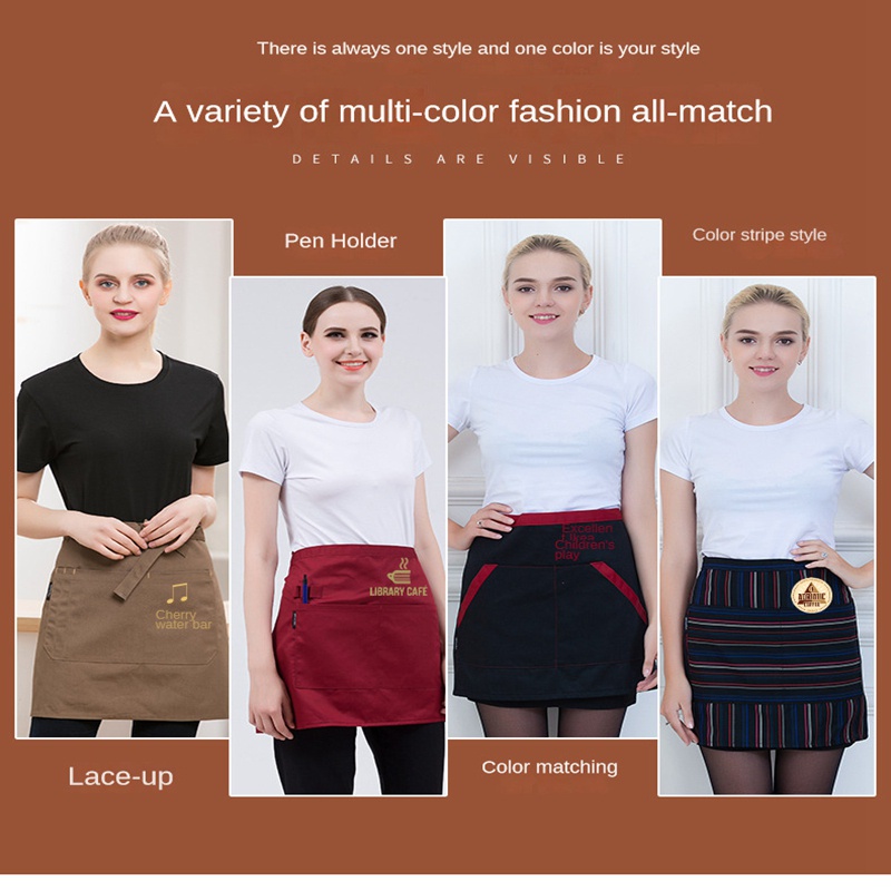 Ready Stock Spot half apron black chef apron kitchen dessert shop ...