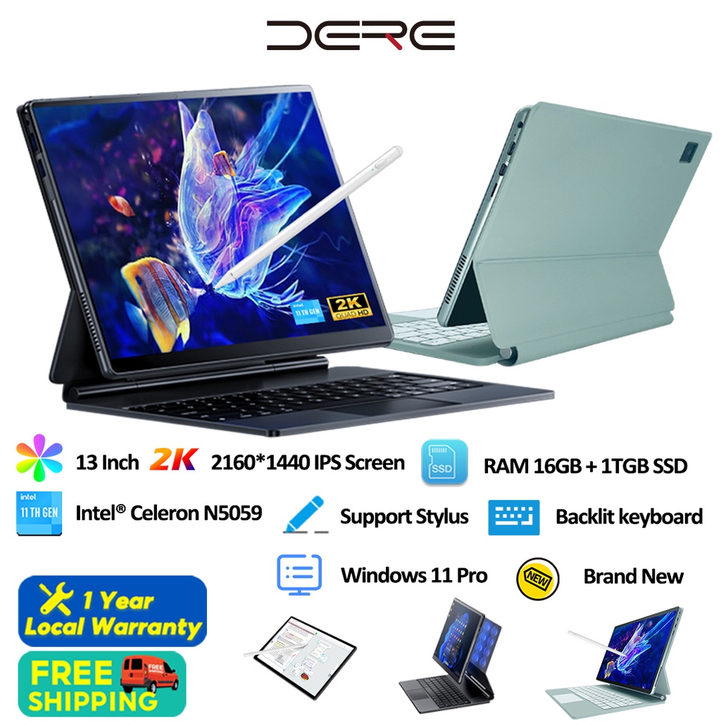 DERE Laptop T30 Pro Tablet Laptop 2 in 1| 16GB RAM+1TB SSD | 13 Inch 2K ...