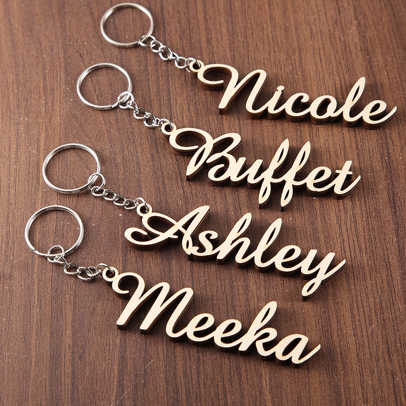 Personalized wedding names Wood Key Chain Wooden laser cut Keychain key ...