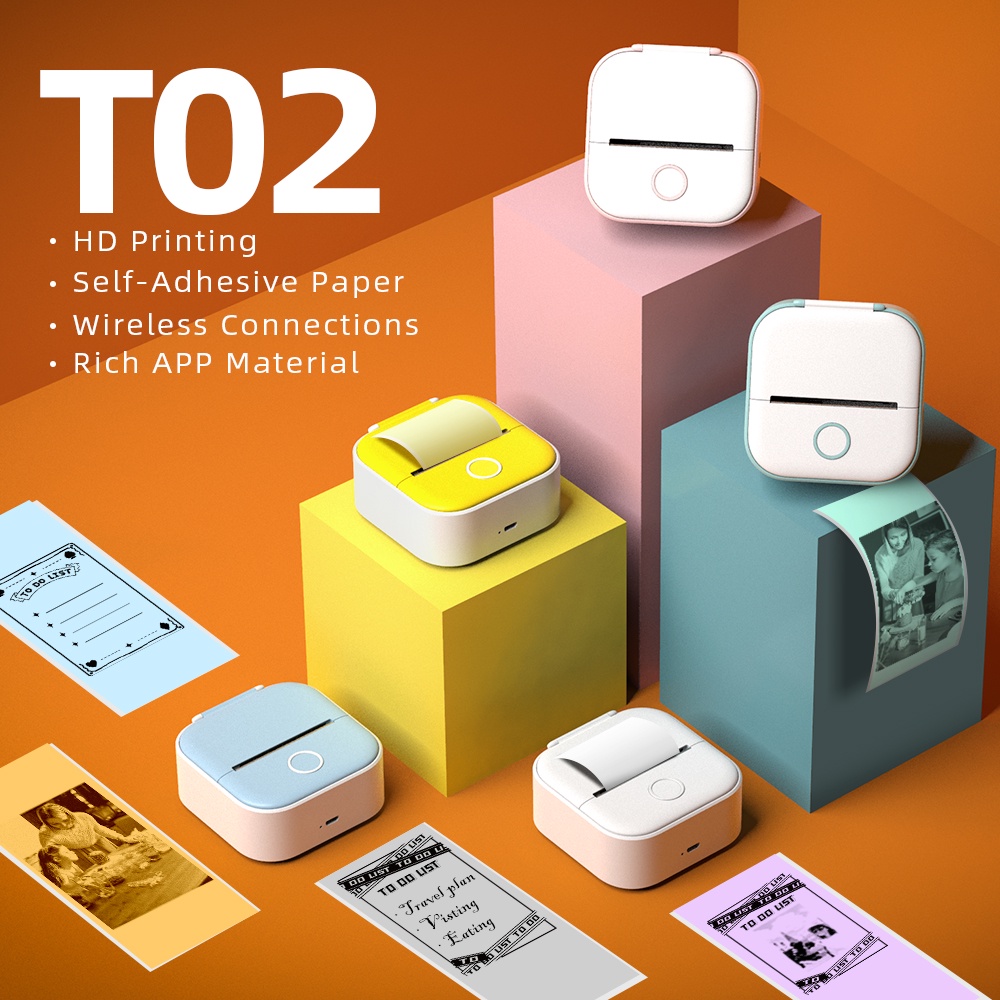 T02 Mini Printer Portable Printer Thermal Printing Sticker Wireless ...