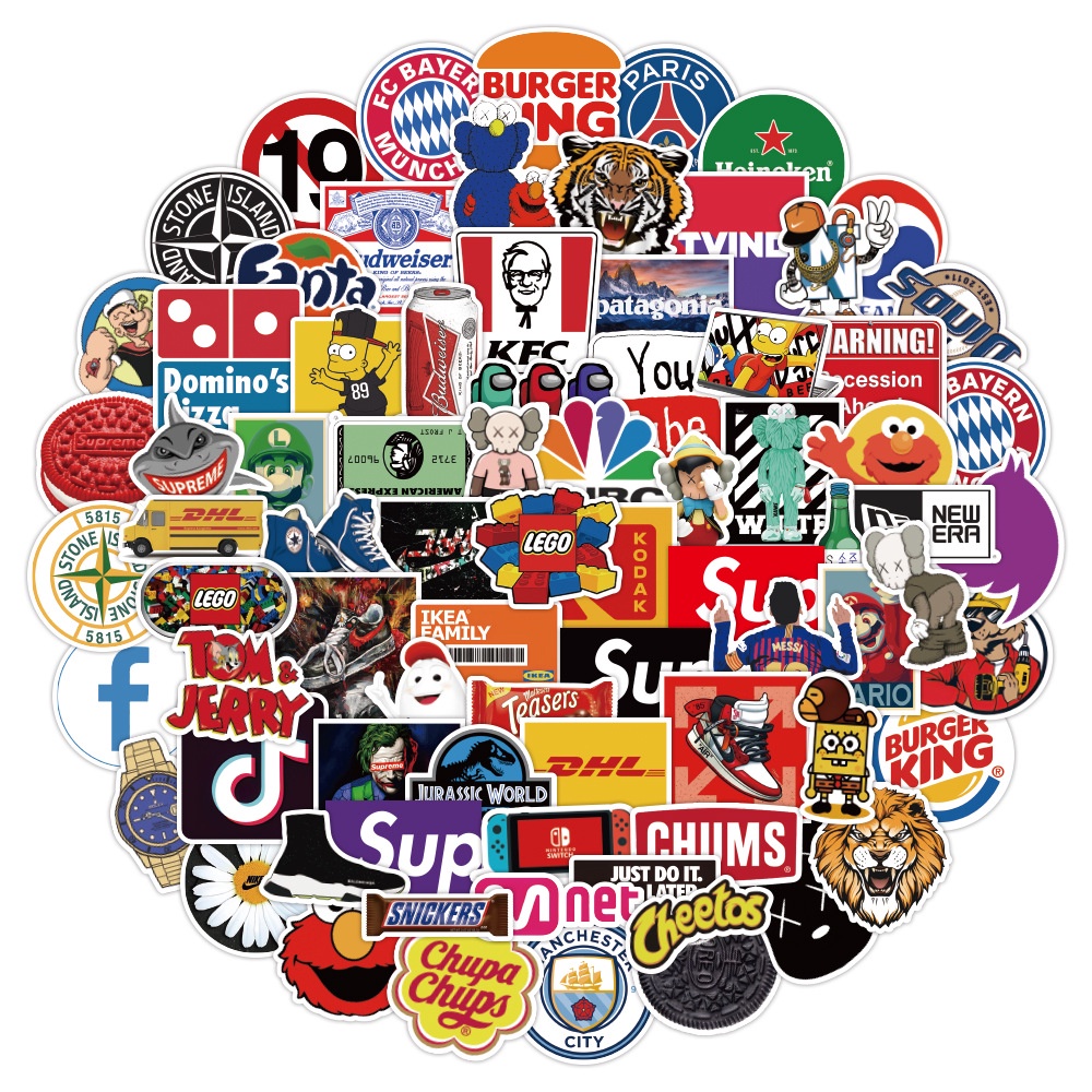 100/50PCS Cool Fashion Brand Logo Stickers For Laptop Luggage Phone ...