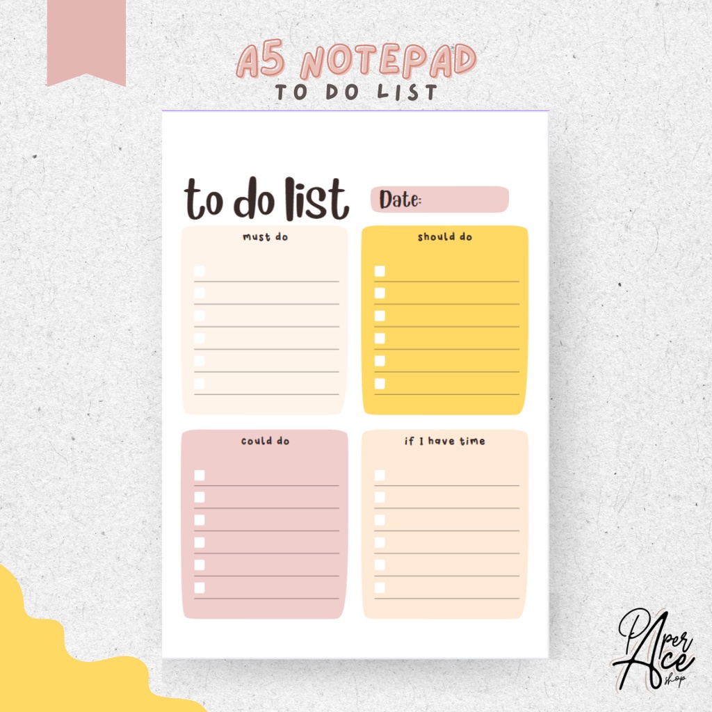 A5 Notepad | Pink Yellow Todo list | NP003 | to do, planner, planning ...