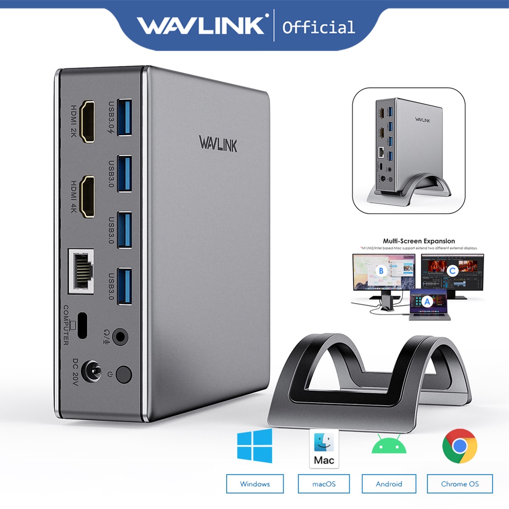 Wavlink USB3.0 Universal Docking Station 4K Display Laptop Hub Dual HDMI Monitor Adapter for M1 ...